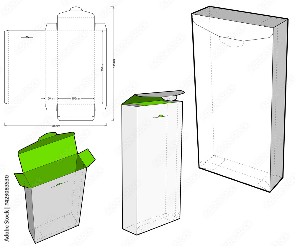 Simple Packaging Folding Box (Internal measurement 15x5x30cm) and Die ...