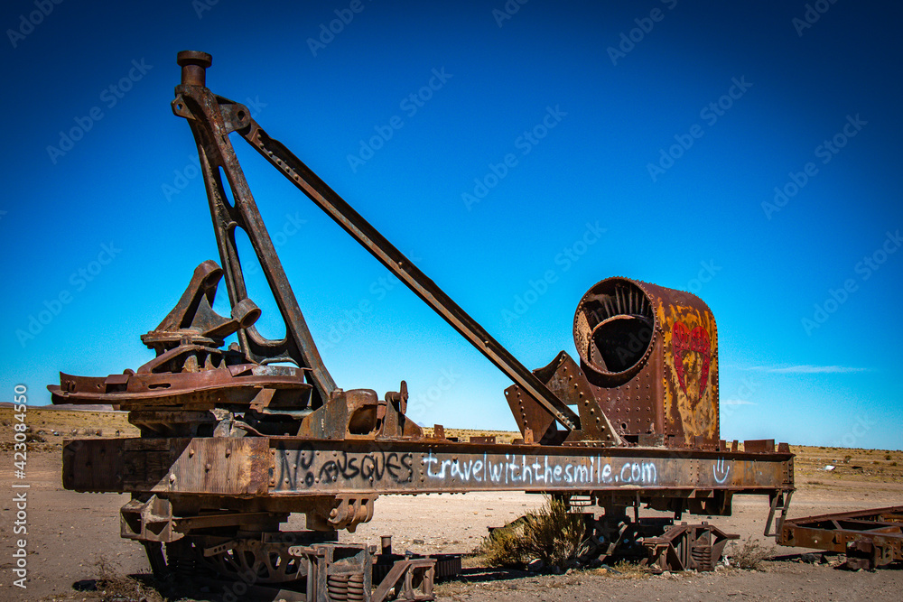 old rusty crane, train cemetery, salar de uyuni, bolivia Stock Photo ...