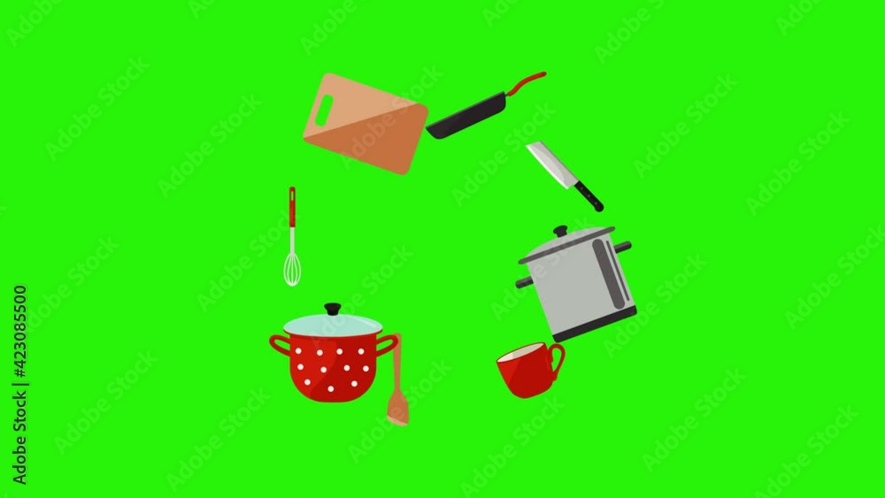 Animation of cooking tools, green screen , chroma key graphic source ...