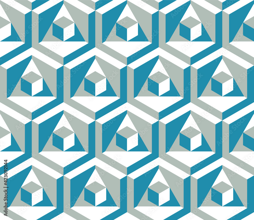 Stockvector Seamless geometric pattern. Cubes. Triangles. Optical illusions. Op Art. Template ...