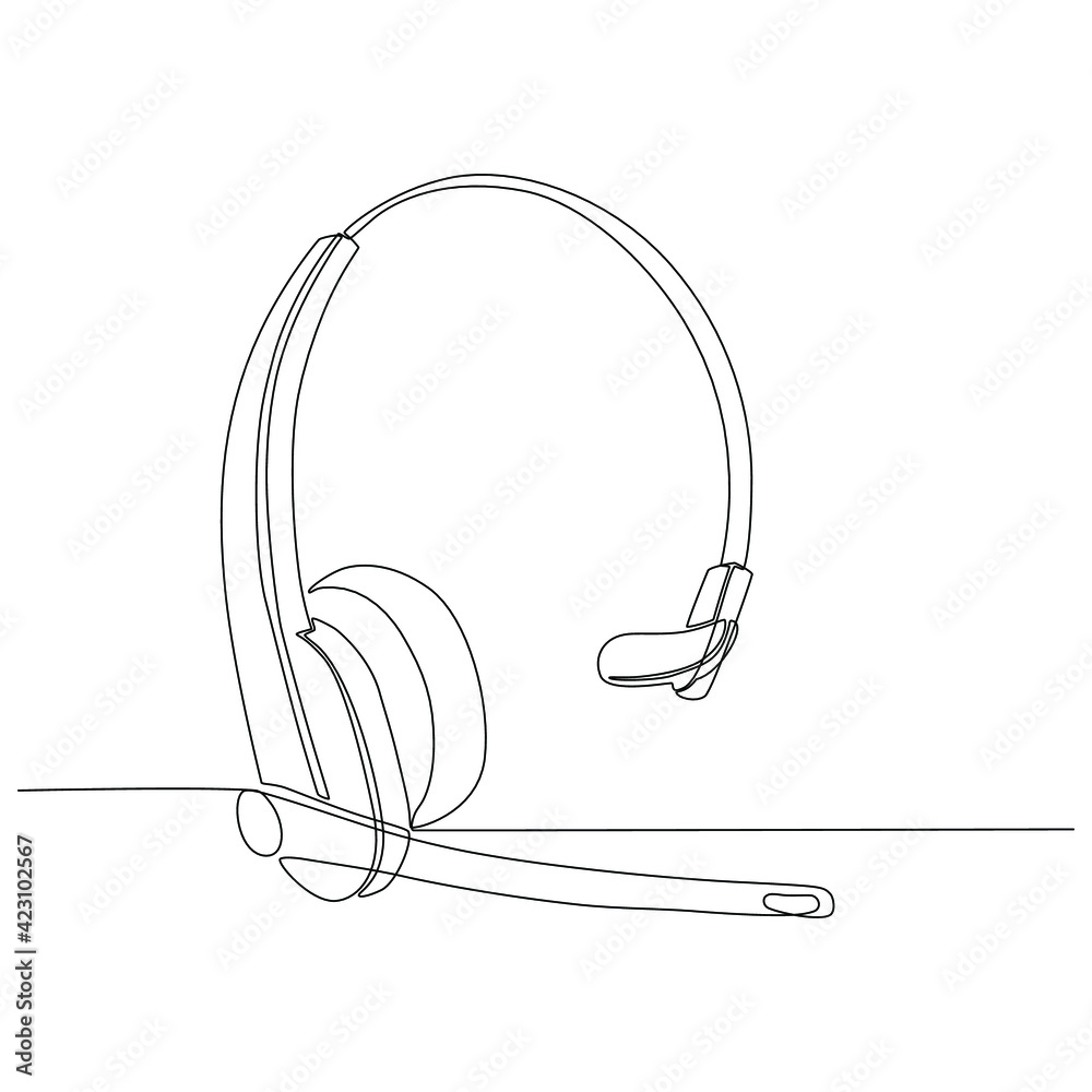 Continuous line drawing of hadset microphone vector illustration Stock ...