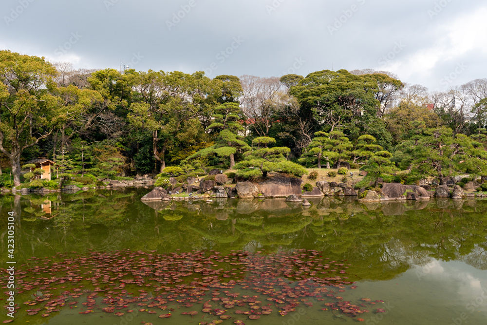 Keitakuen, pure Japanese style garden in Osaka, Japan Stock Photo ...