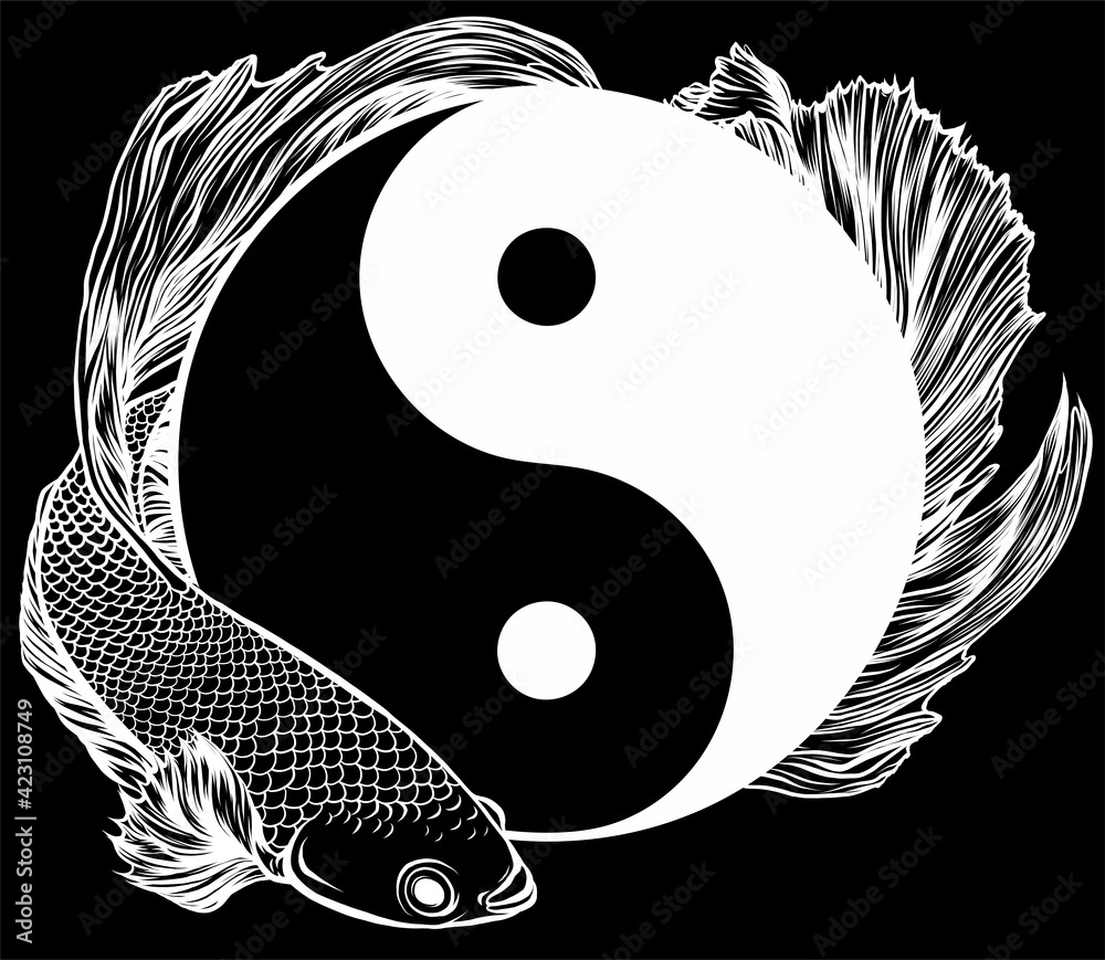 white silhouette of Yin Yang betta splendens fish vector illustration ...