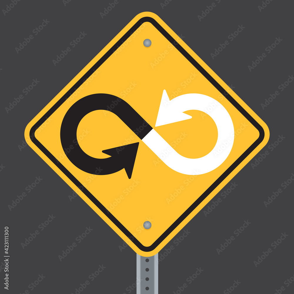 Infinity warning highway or road sign. Vector illustration of road ...