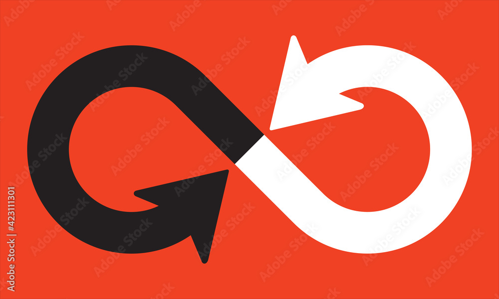Infinity symbol with pointing directional arrows. Vector illustration ...