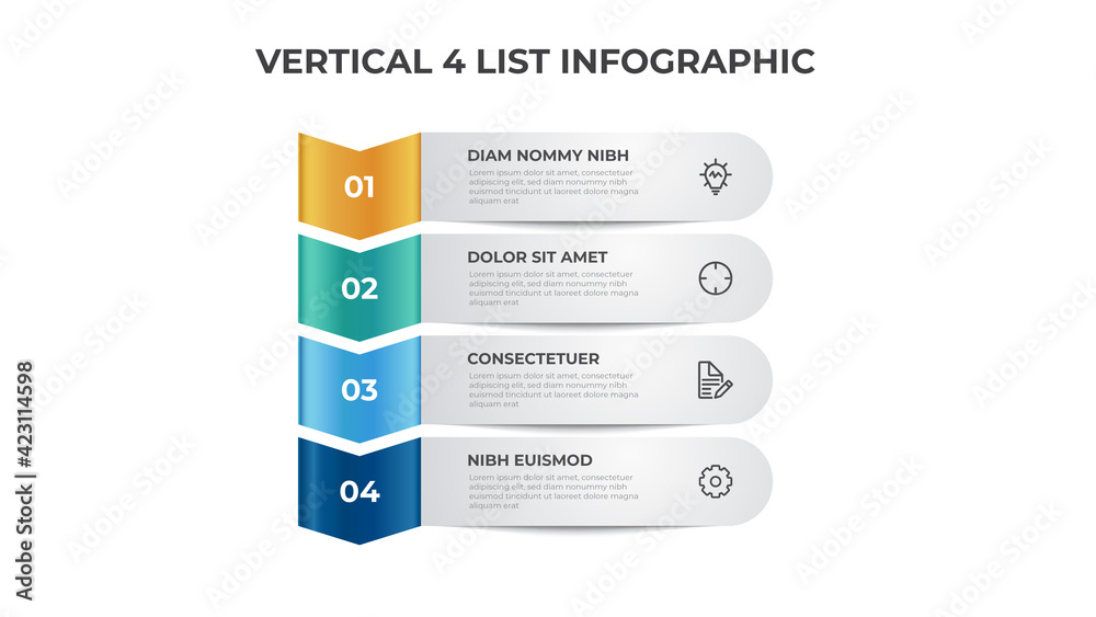 Vertical list diagram with 4 points of steps, infographic element ...