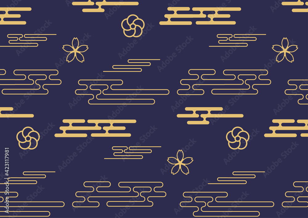 Repeating clouds flowers korea traditional pattern. Line shape symbol ...