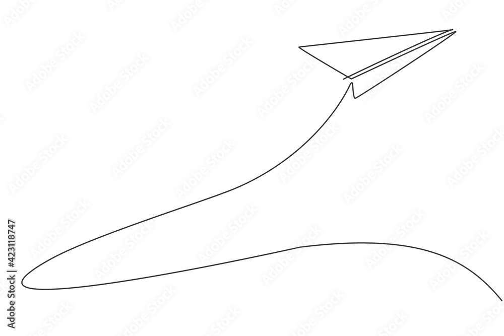 Single One Line Drawing Of Paper Airplane Flying High Up To The Sky On single-one-line-drawing-of-paper-airplane-flying-high-up-to-the-sky-on