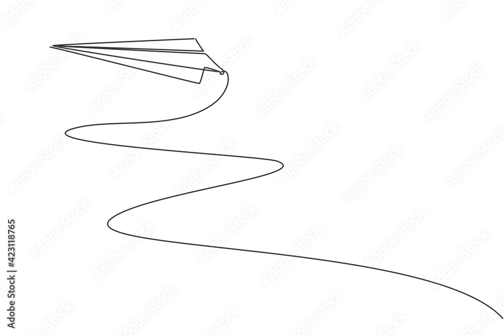 Continuous one line drawing of paper airplane flying up to the sky on ...