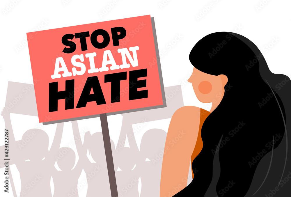 Stockvector Stop Asian Hate Activism With Woman Standing Among The