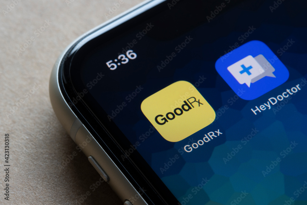 Portland, OR, USA - Mar 25, 2021: GoodRx and HeyDoctor app icons are ...