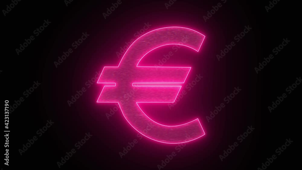 Euro neon sign animation. Animated pink neon symbol on black background ...