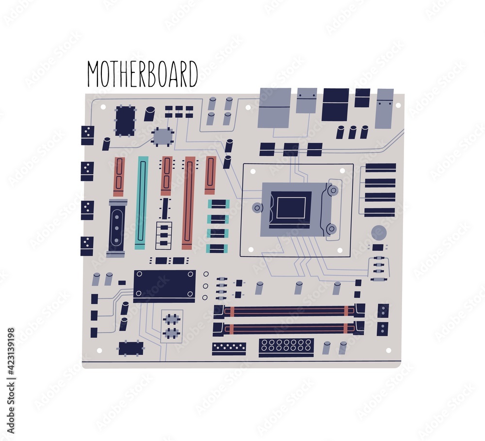Computer motherboard isolated on white background. Mainboard or circuit ...