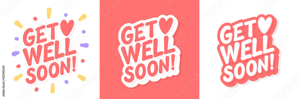 Get well soon. Vector lettering cards set. Stock Vector | Adobe Stock