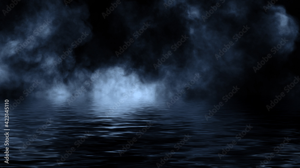 Explosion chemistry blue smoke bomb on isolated background. Freezing ...