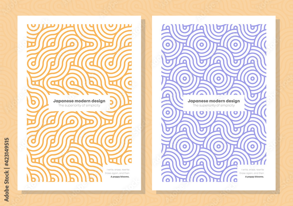 Simple modern japanese poster templates. Trendy asian wave ornament ...