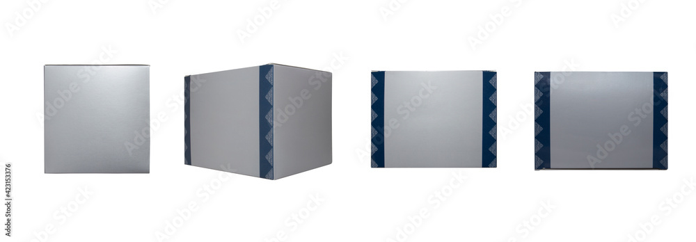 silver box mock-up isolated on white background. Blank packaging boxes ...