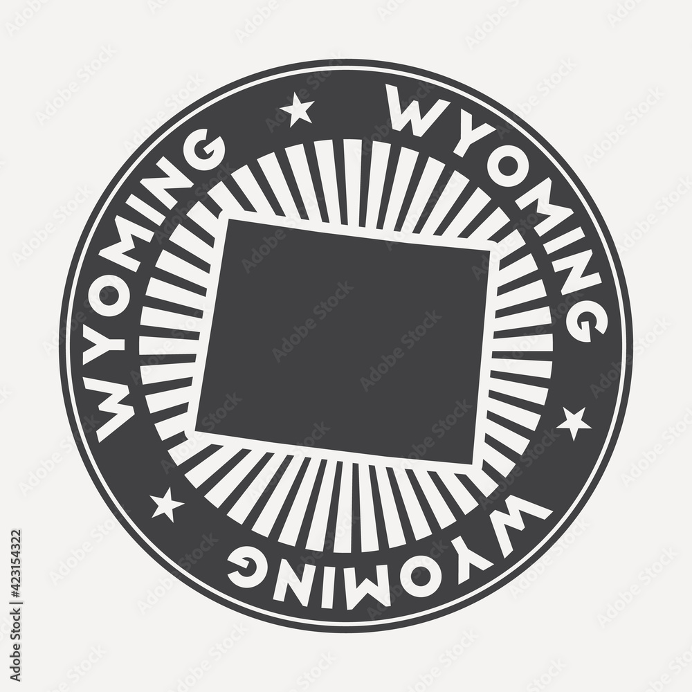 Wyoming round logo. Vintage travel badge with the circular name and map ...
