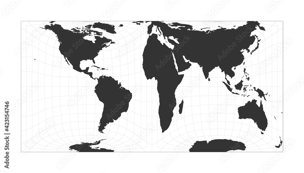 Map of The World. Gringorten square equal-area projection. Globe with ...