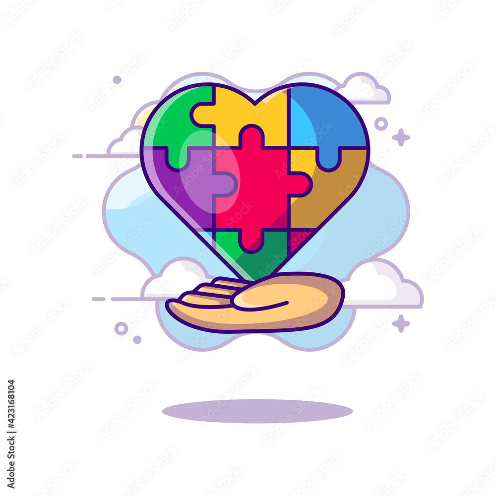 World Autism Day with Hand and Heart Royalty Vector Icon Cartoon ...