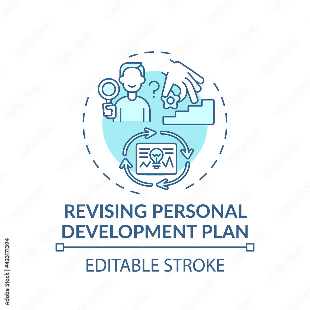 Revising personal development plan turquoise concept icon. Achieve ...