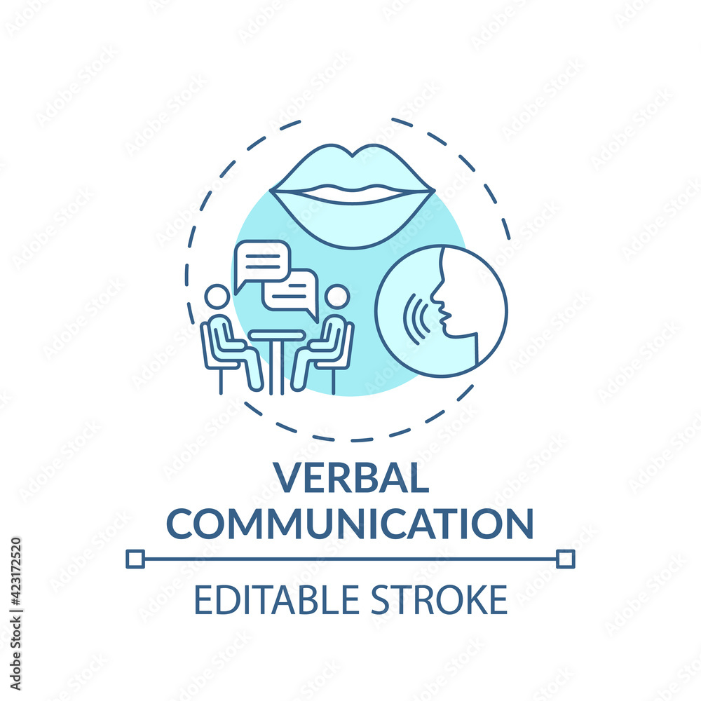Verbal communication turquoise concept icon. Conversational skills ... Verbal communication turquoise concept icon. Conversational skills ...