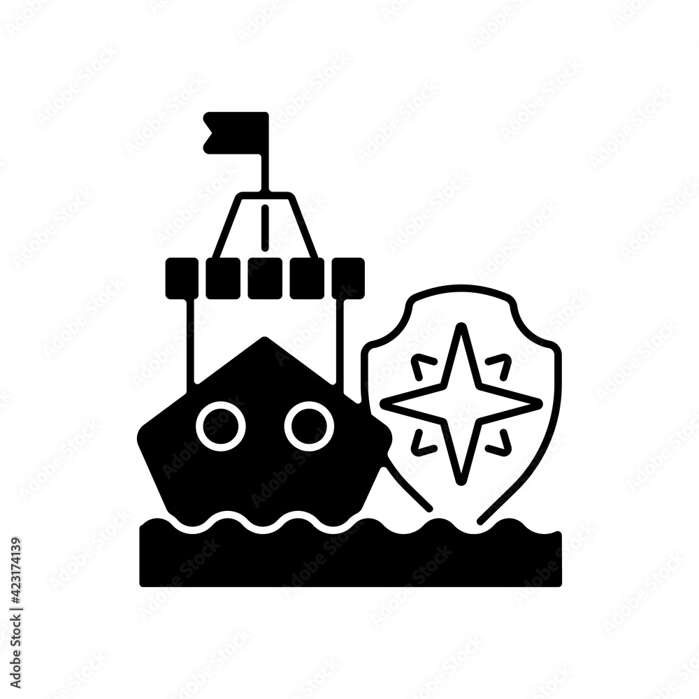 Maritime security black linear icon. Marine environment protection ...