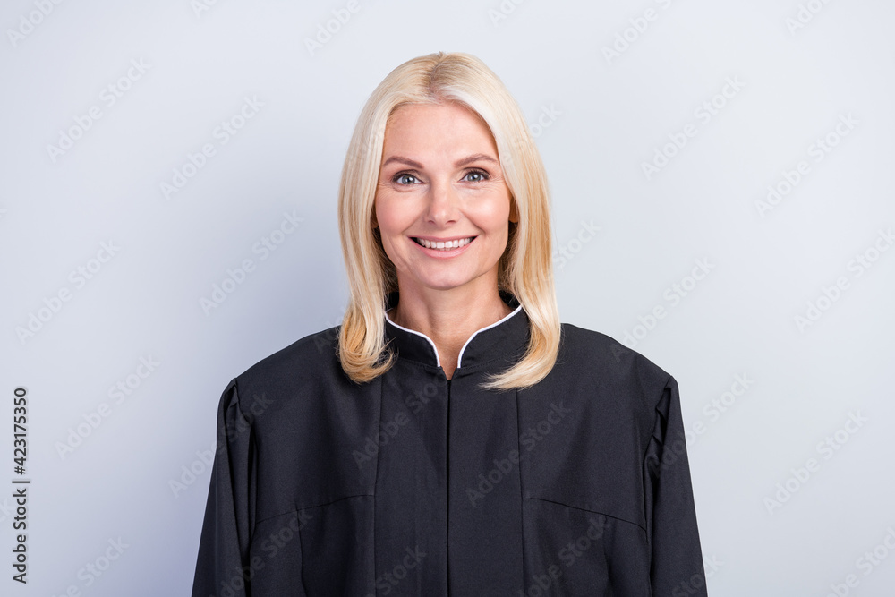 Portrait of attractive clever cheerful content skilled woman judge ...