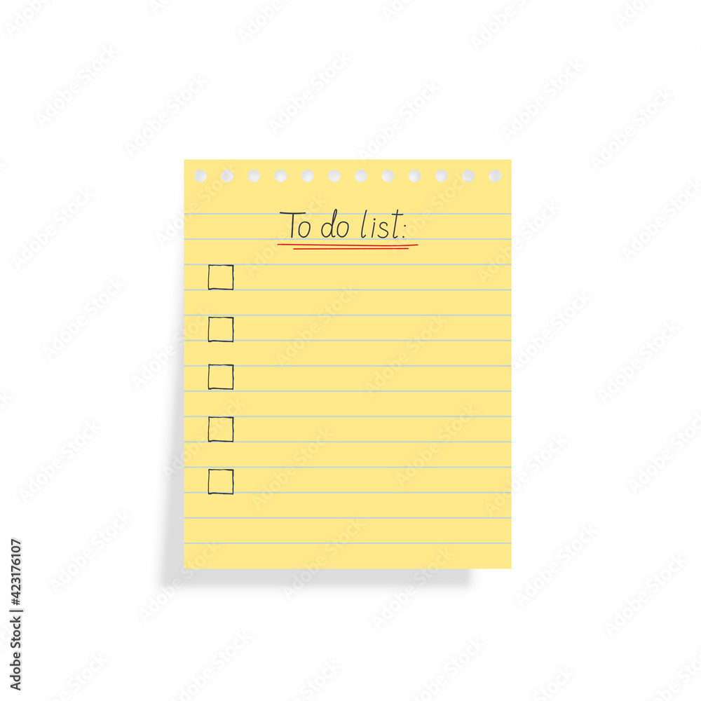 Vector illustration of yellow lined block note sheet with 'To do list ...