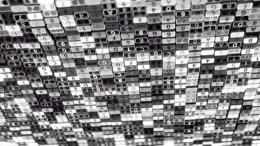 Abstract background with monochrome digital numbers and letters ...