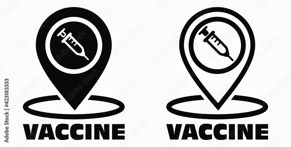 Vaccine and location icon. Syringe sign. The location of the hospital ...