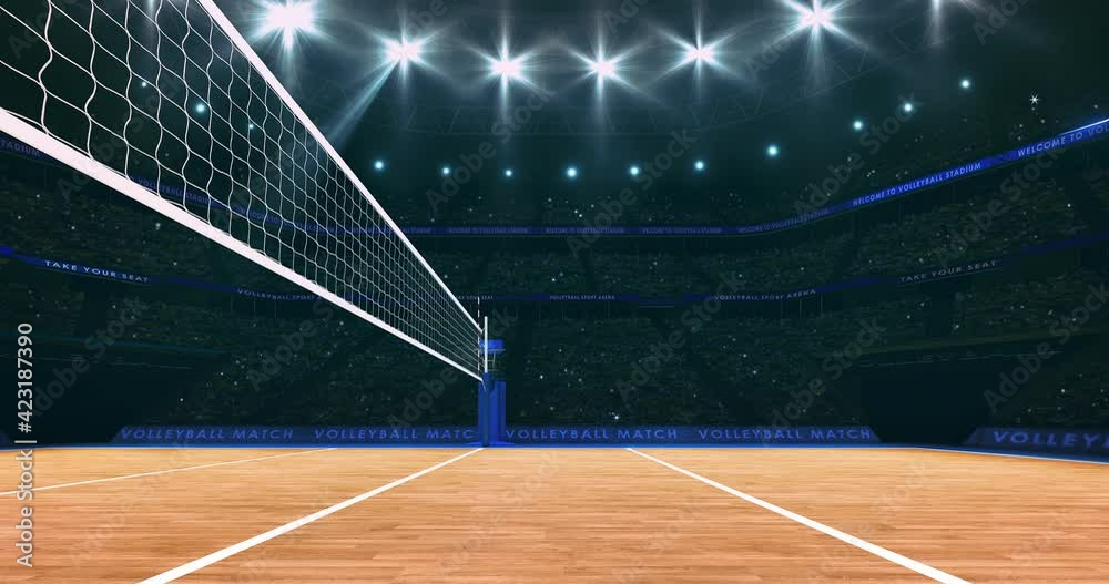 Volleyball court from the player's view under the net. Sport arena as ...