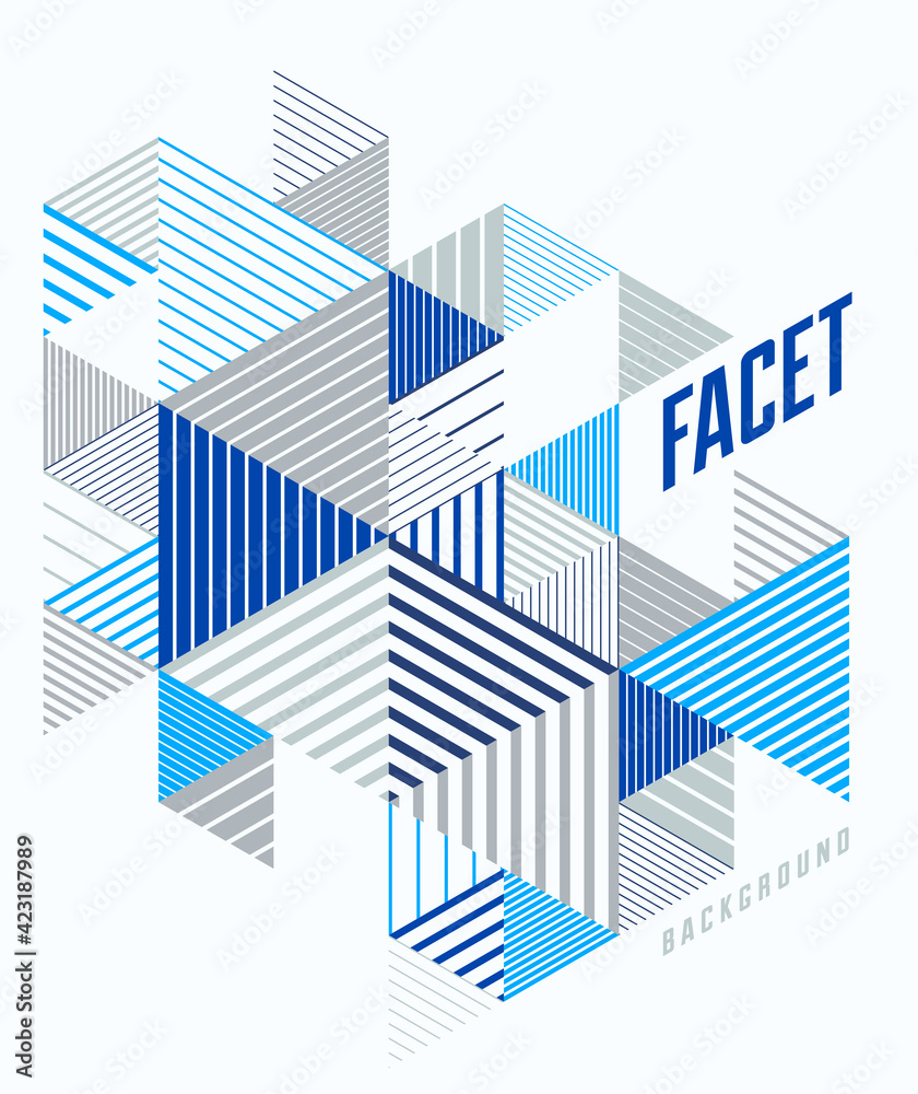 Line design 3D cubes and triangles abstract background, polygonal low ...