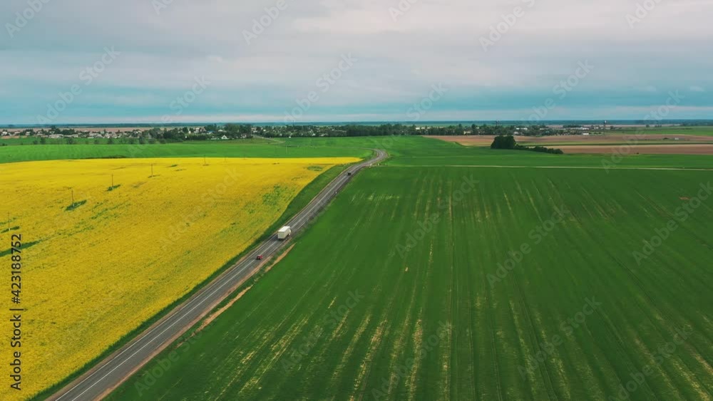 4K Aerial View Top View Of Truck Tractor Unit Prime Mover Traction Unit ...