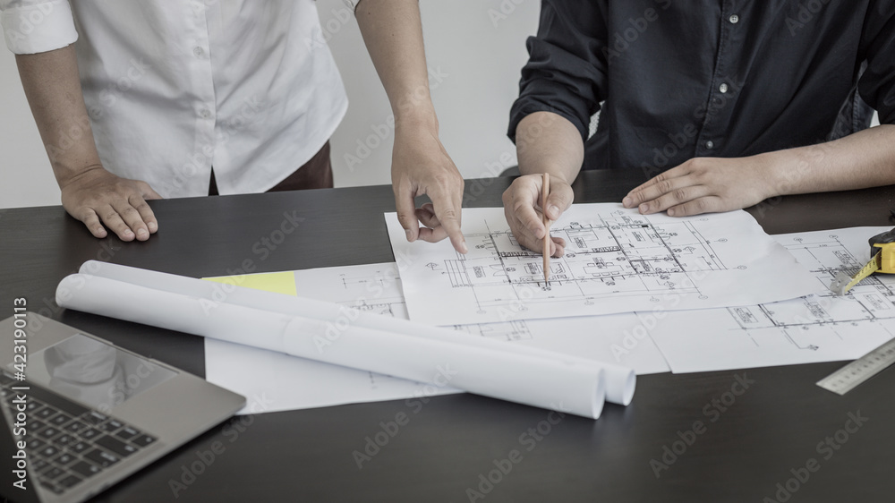 Meeting of engineers and architects in building planning, Consulting ...