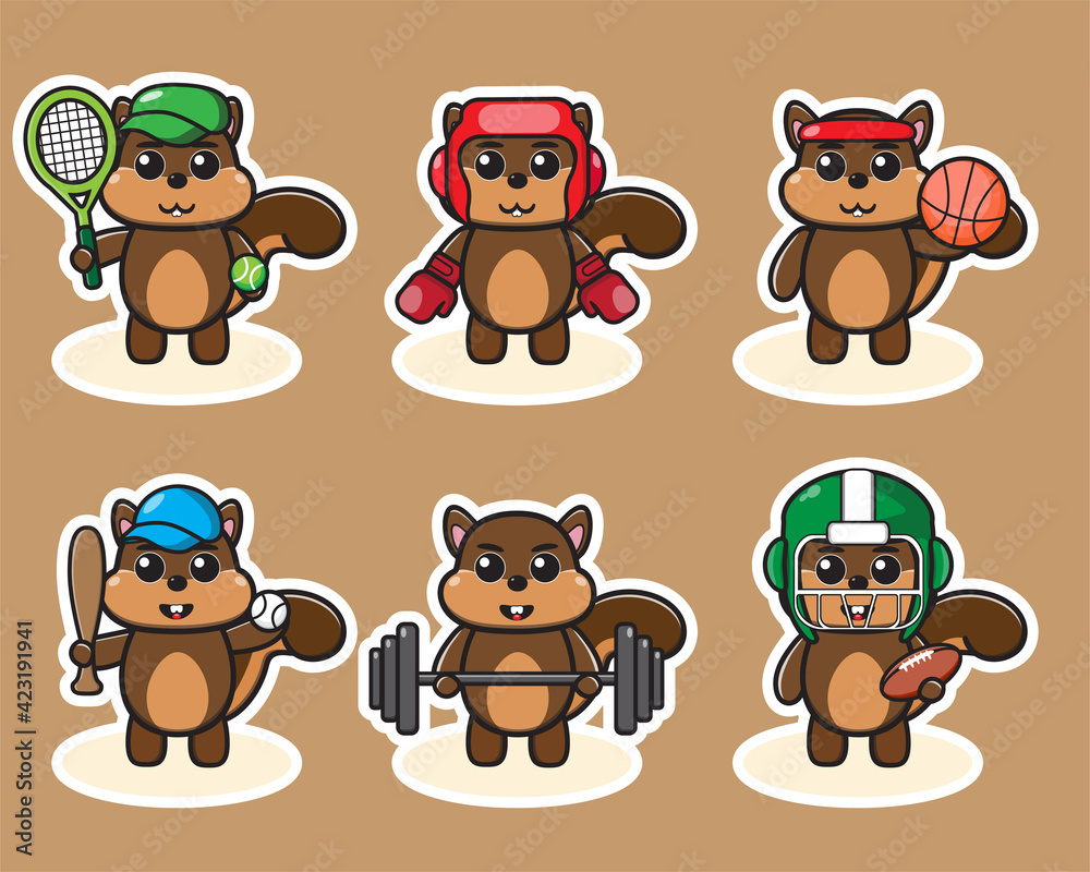 Vector illustration of cute Squirrel Sport cartoon. Cute Squirrel ...