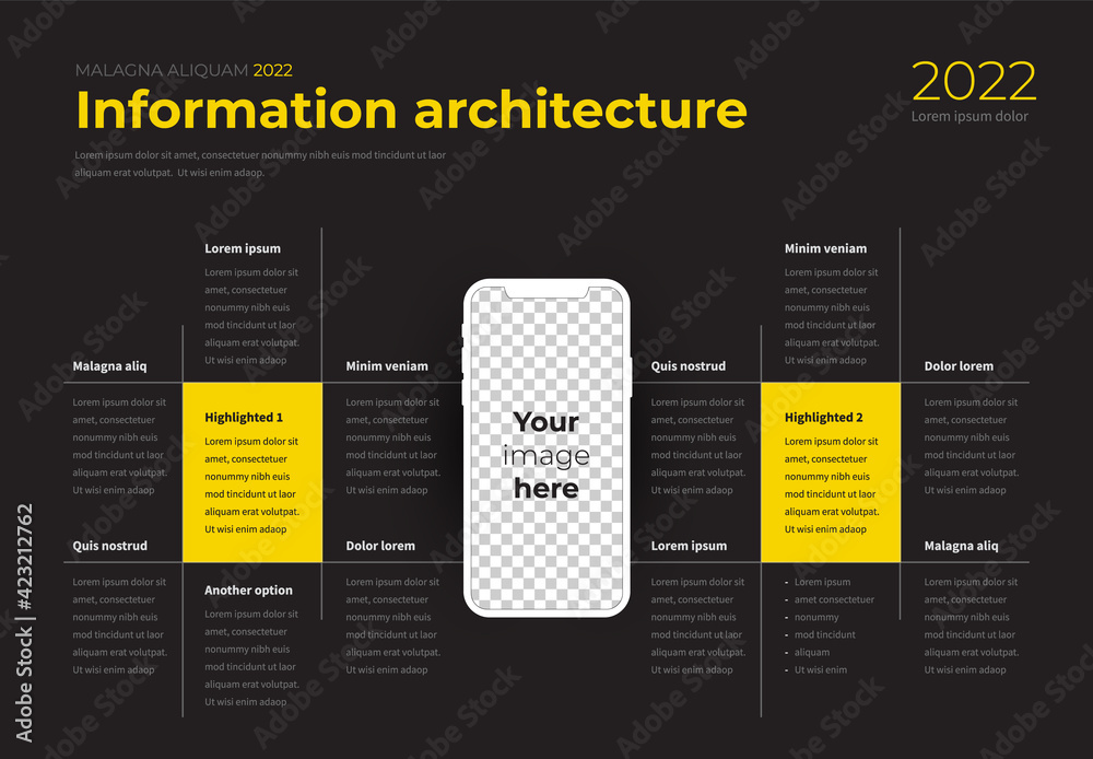 Smartphone infographic layout with yellow accent, mobile mockup ...
