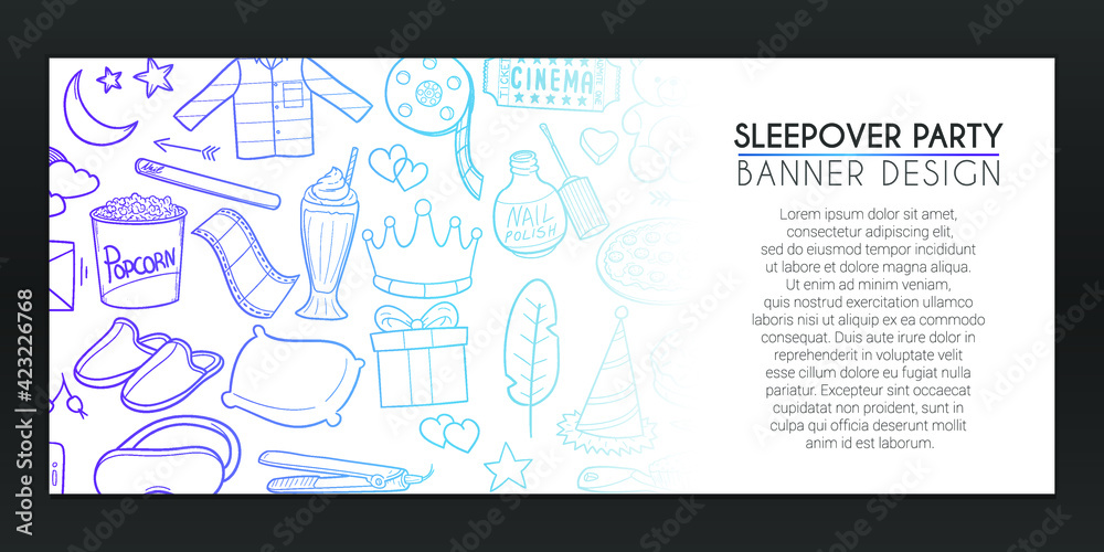 Sleepover Banner Doodle. Slumber Background Hand drawn. Friends Party ...