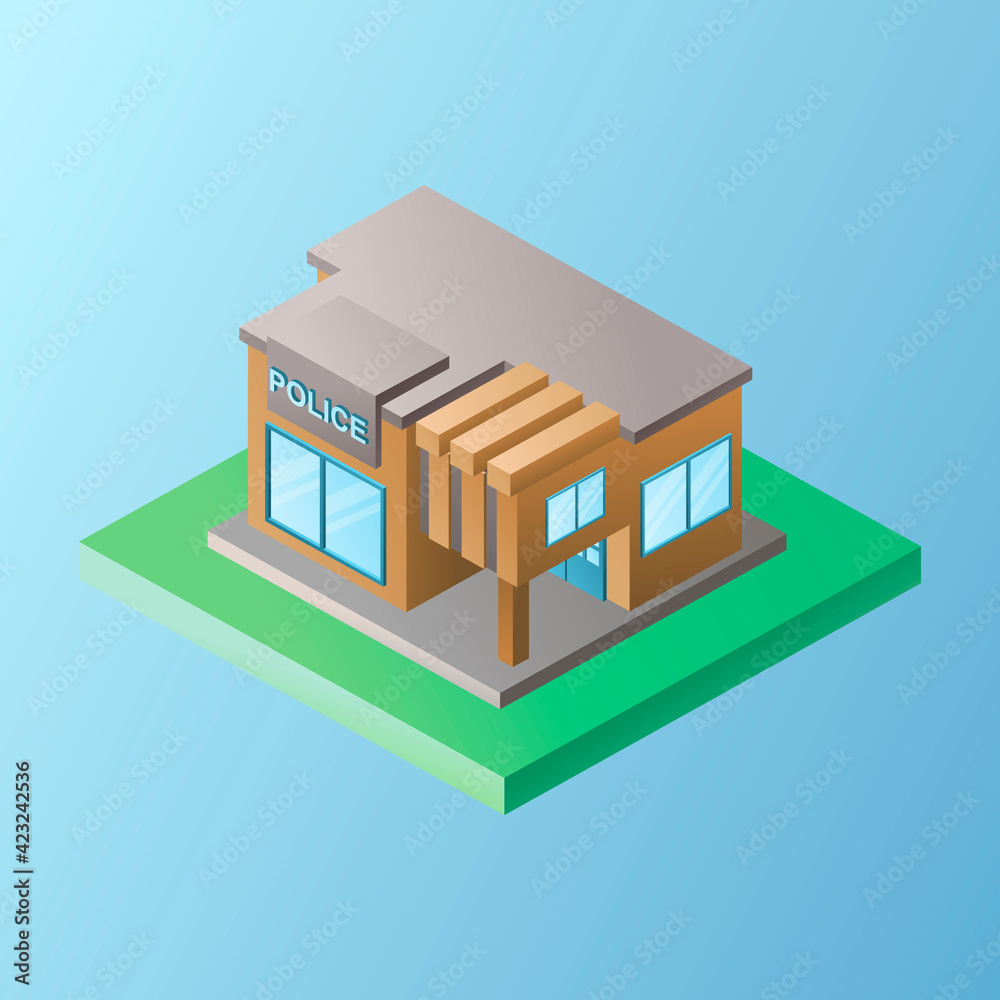 Vector isolated image in isometric style. Volumetric police station ...