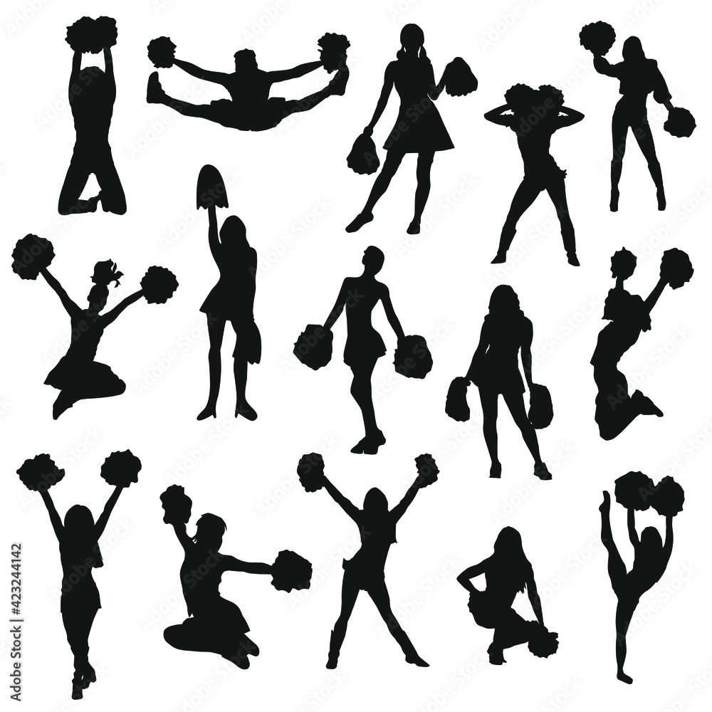 Cheerleaders Silhouette Illustration Vector. Cheer Woman Dance Sports ...