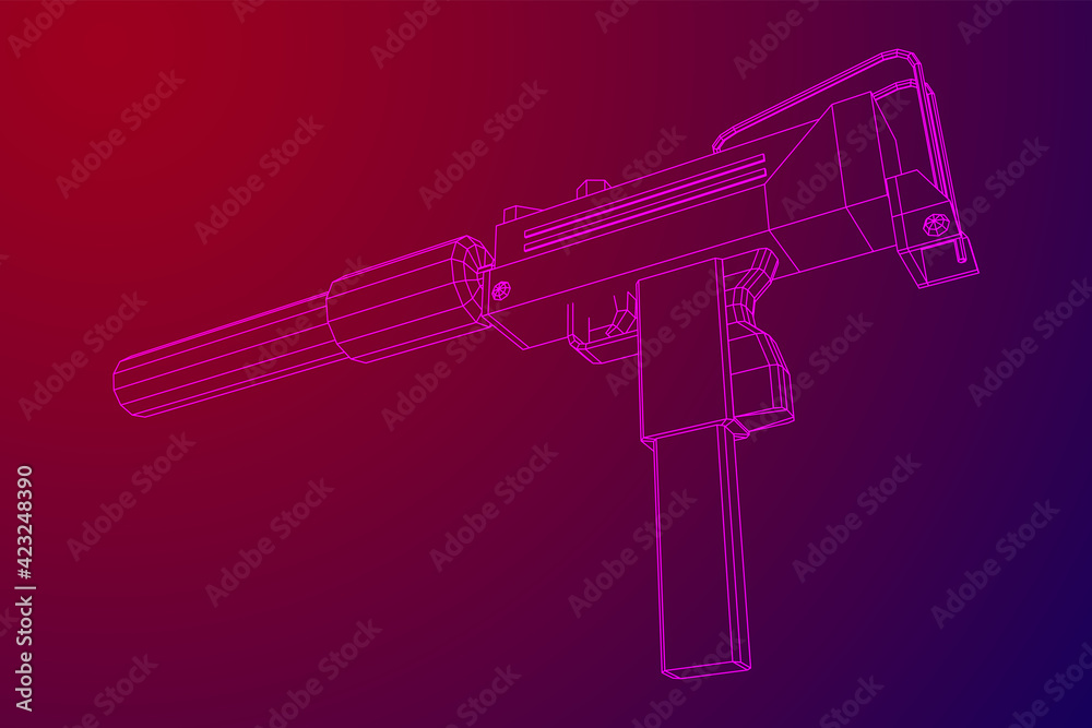 Submachine gun modern firearms pistol with silencer Stock Vector ...