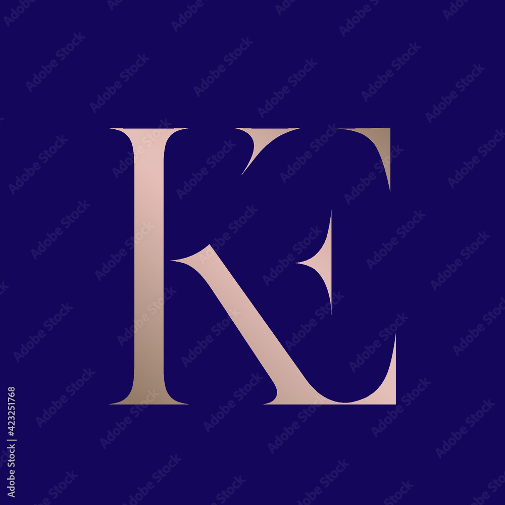 KE monogram logo.Abstract typographic signature icon.Rose gold serif ...