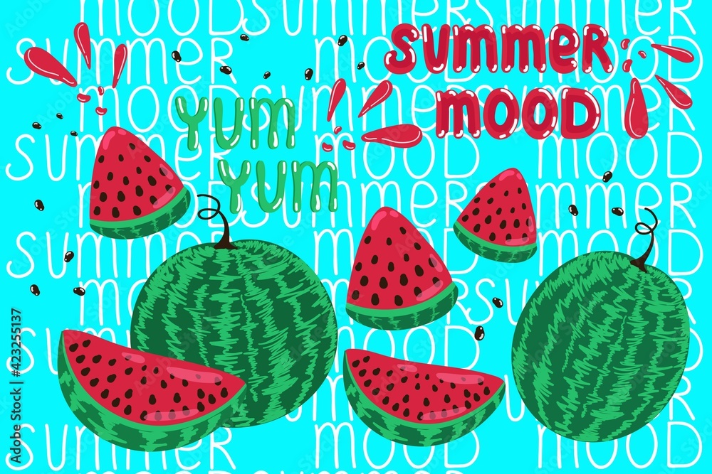 Banner Summer mood juicy watermelons,Juicy ripe watermelon set yum yum ...