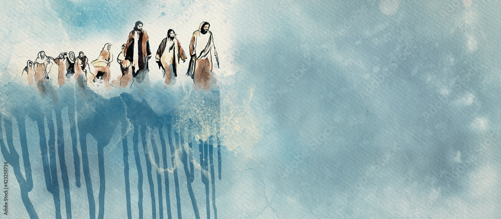 Poster Jesus and the disciples. Christian watercolor background – Wall ...