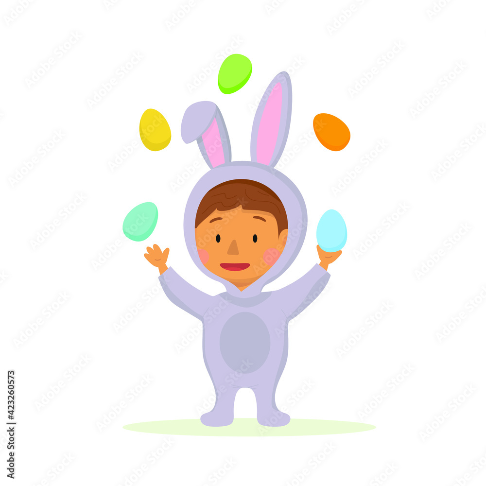 easter vector illustration isolated on white background boy in bunny ...