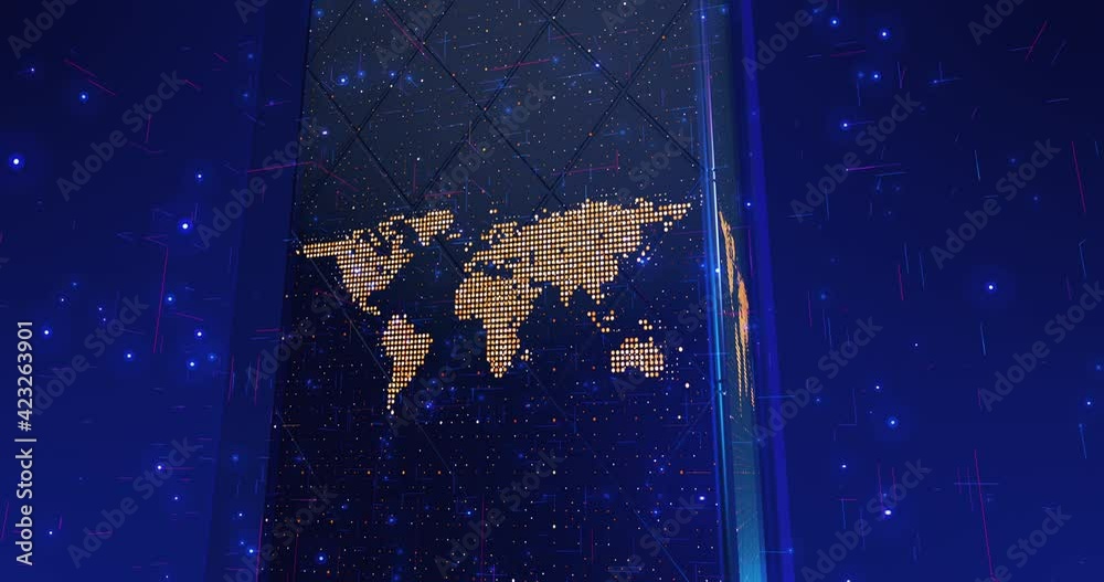 Digital Cube Shaped Earth Rotating. TV Broadcast Opening Intro Motion ...