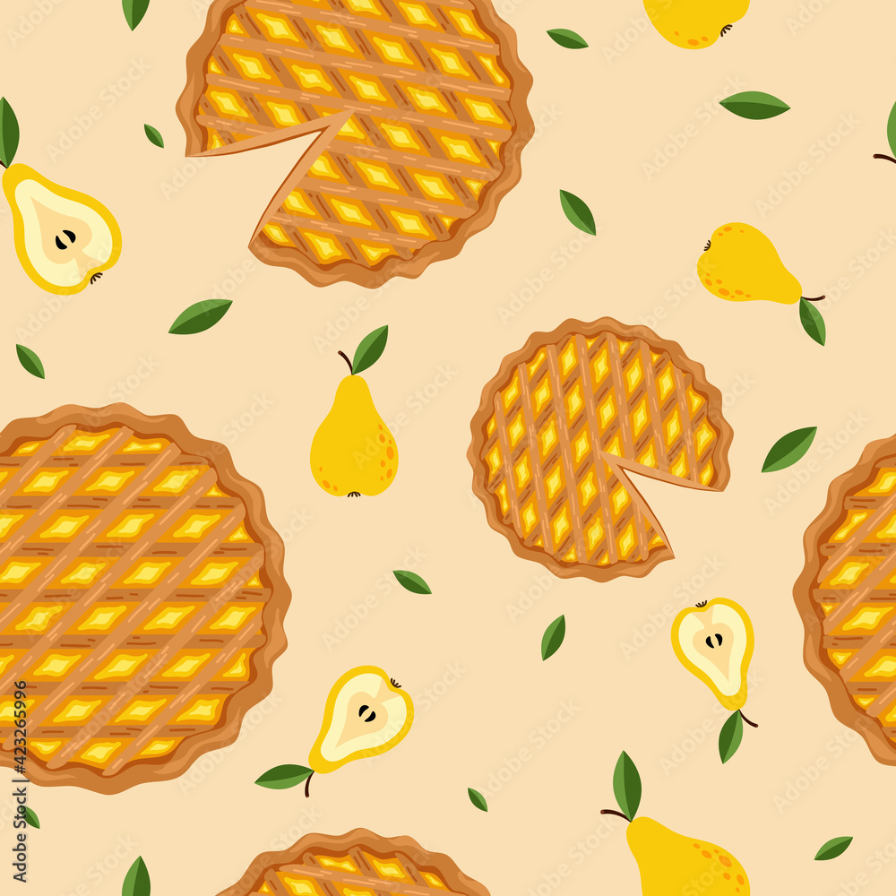 Hand drawn decorative vector Seamless pattern of peach pie. Wallpaper ...
