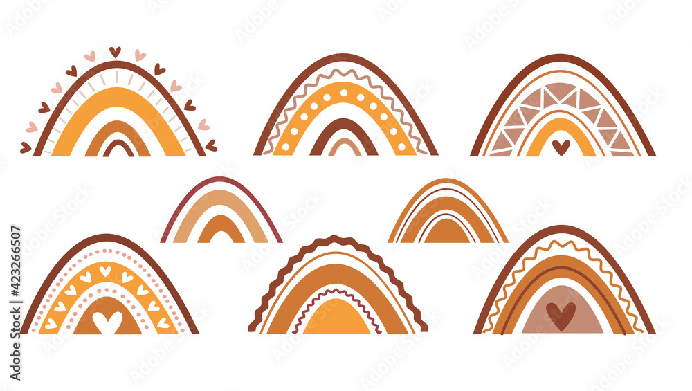 Boho art style colorful rainbows set. Hand drawn rainbows in different ...