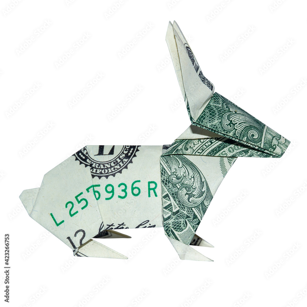 Money Origami Easter BUNNY Folded Hare Real One Dollar Bill Isolated on ...