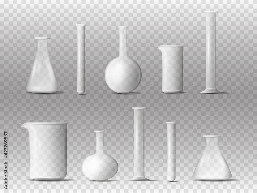 Laboratory equipment. 3D realistic chemistry lab measuring glassware ...